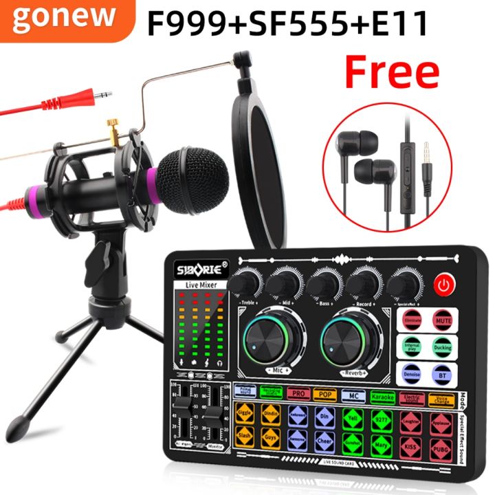 GONEW【COD】SOUNDCARD F999+SF555 MICROPHONE FULL SET OF EQUIPMENT FOR LIVE STREAMING BLUETOOTH MIC ...