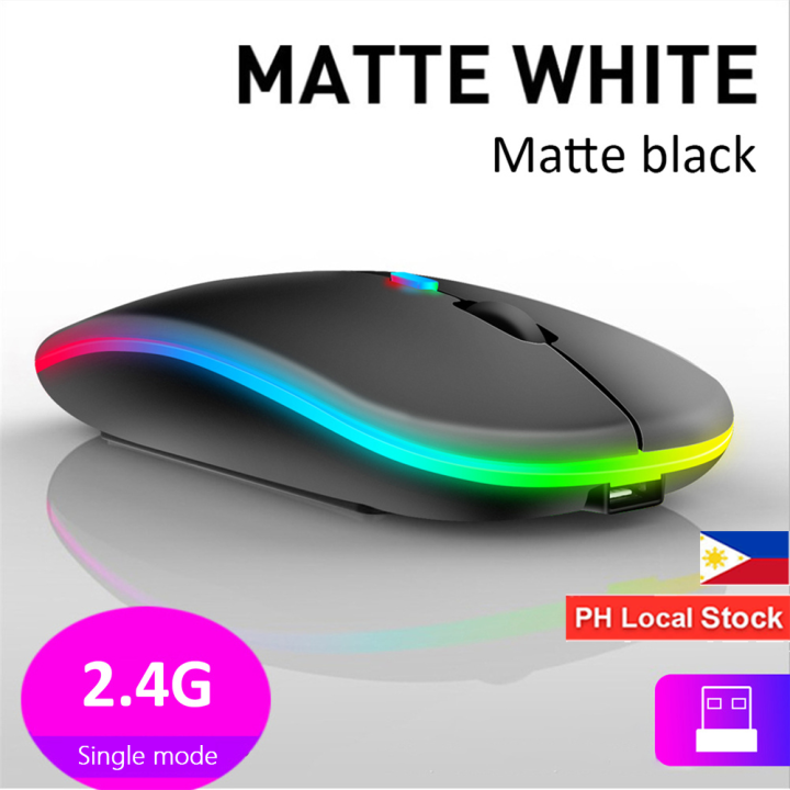 【Local Stock】Rechargeable Rainbow LED Wireless Mouse Slim 2.4G Optical ...