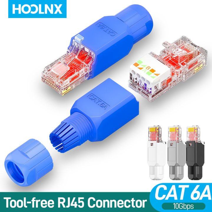 Hoolnx Tool Free Rj45 Connector Tool Less Utp Cat6 Cat6a Field Termination Modular Plug For
