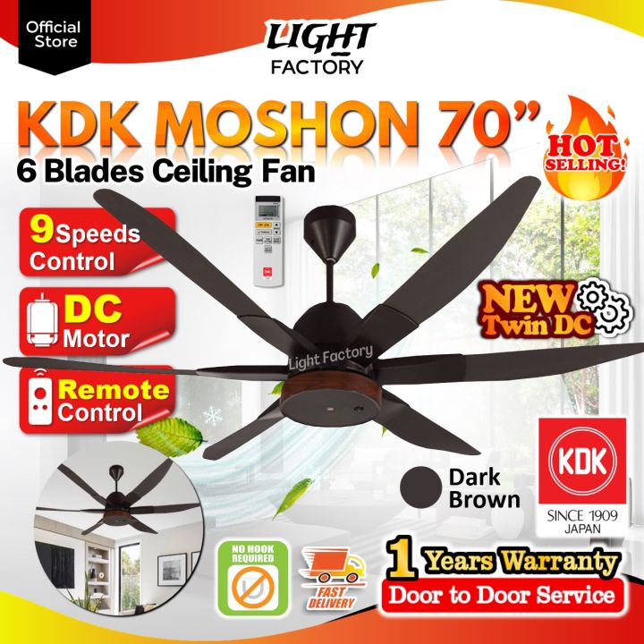 KDK K18NY-SBR 70" 6 Blades DC Motor Ceiling Fan with 9 Speeds Remote ...
