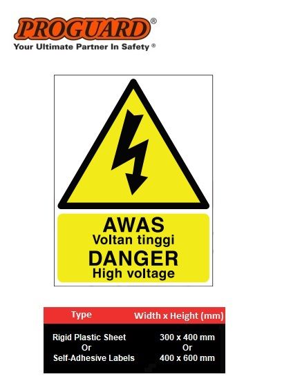 "Voltan Tinggi / High Voltage" Safety Warning Sign Indoor Outdoor ...