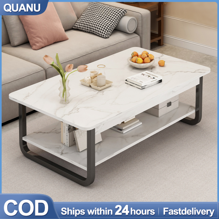 QUANU Coffee Table Marble Pattern Double Layer Coffee Table Modern ...