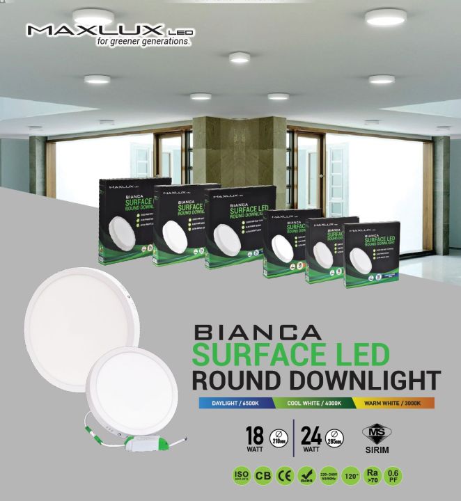 SIRIM APPROVED + BEST QUALITY!! MAXLUX Bianca 12" 24W Surface LED Round ...