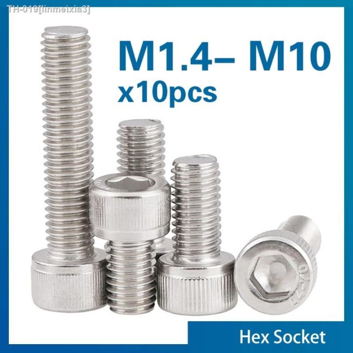 10 pcs Hexagon Hex Socket Cap Head Screw M1.4 M1.6 M2 M2.5 M3 M4 M5 M6 M8 M10 Stainless Steel ...