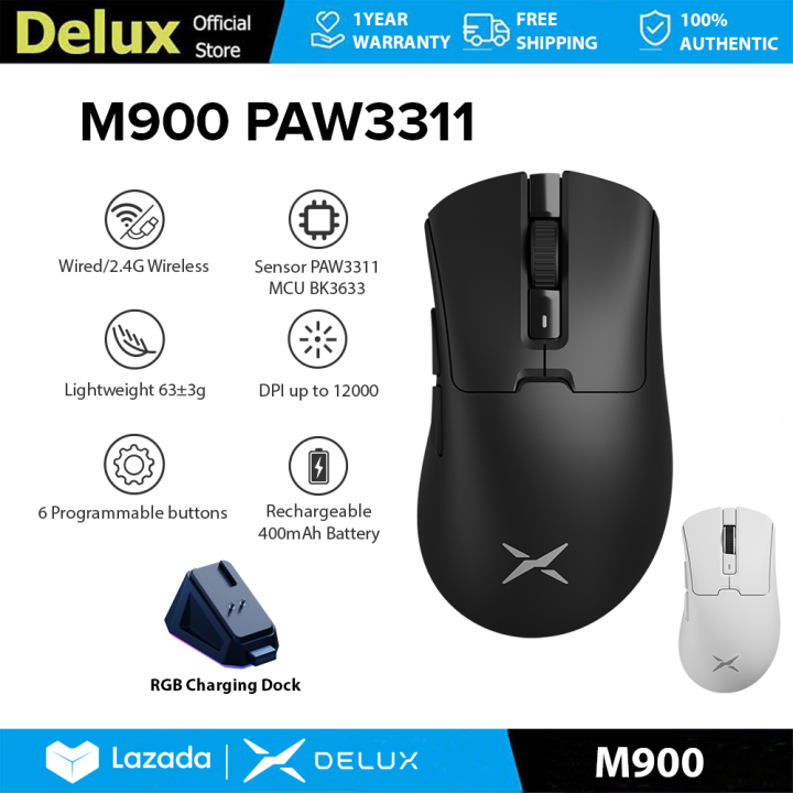 Delux M900 PAW3311 Gaming Mouse DPI MAX 12000 Wired 2.4G Wireless ...