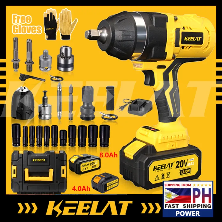 KEELAT 1200NM Impact Wrench Heavy Duty 8.0Ah Battery Cordless Wrench ...