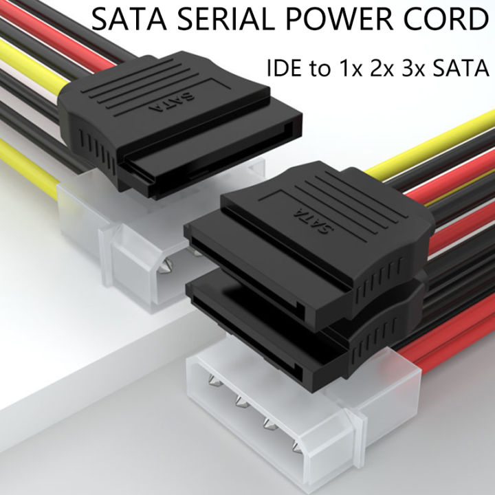 1x 2x 3x SATA Power Extension Cable Serial ATA 15pin Male to Molex IDE ...