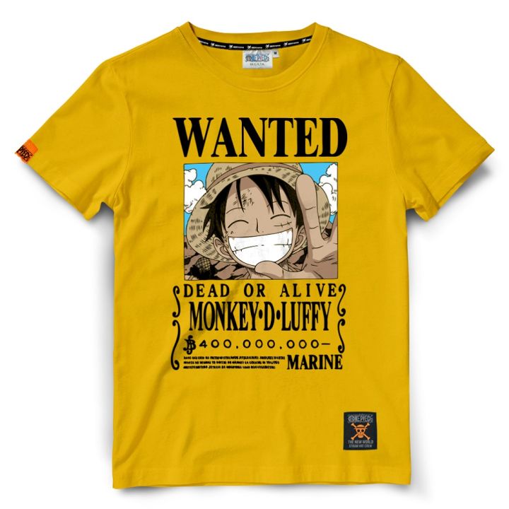 เสื้อยืดวันพีช One piece-279-เหลือง Wanted Luffy | Lazada.co.th
