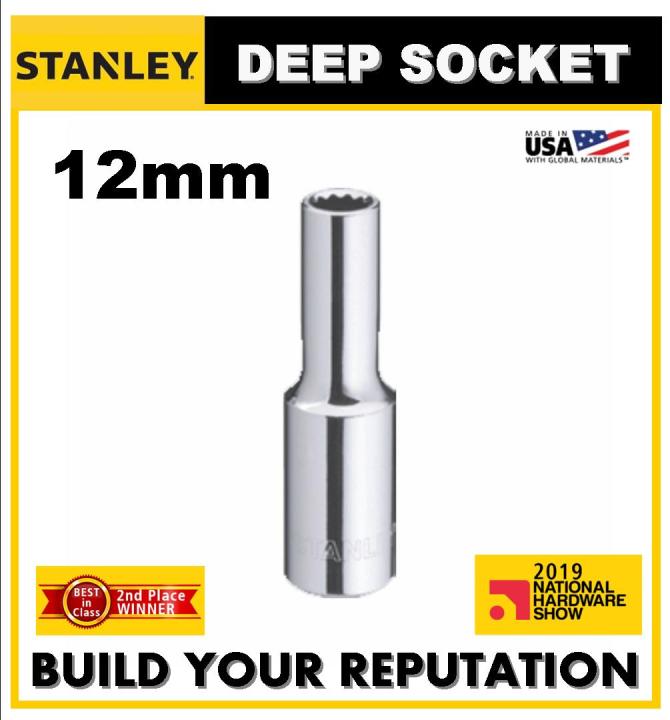 Stanley Deep Socket Bits 12mm x 6pts x 1/2 Drive CRV Socket Wrench ...