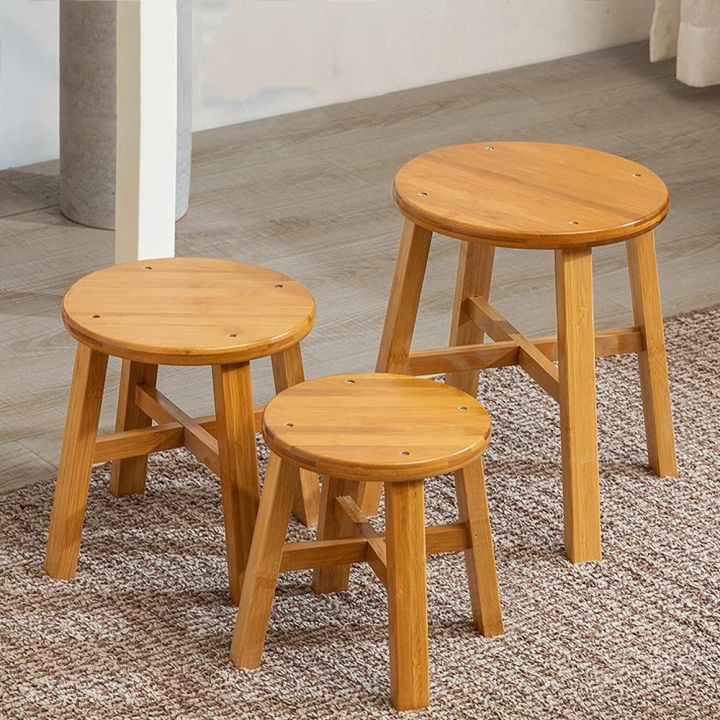 FAMILIFE Solid Wood Round Stool Easy Assemble Foot Rest/Utility Low ...