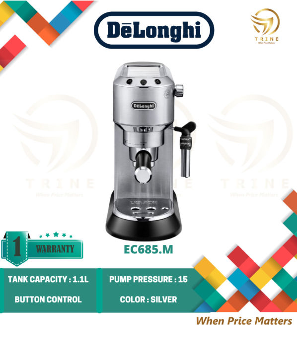 DeLonghi Dedica Style Sleek Metal/Red - Pump Espresso Coffee Machine ...