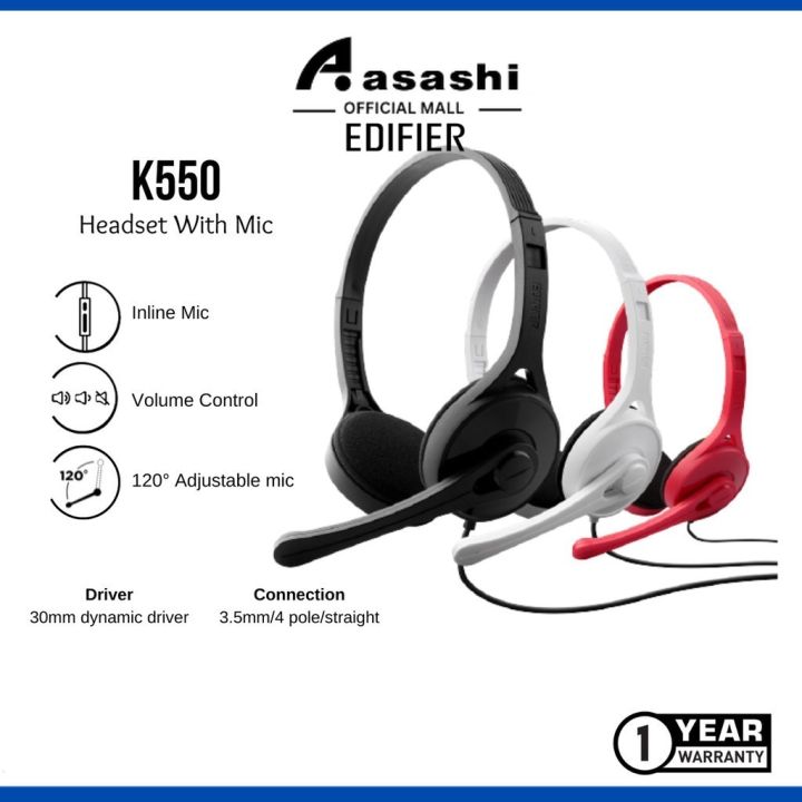 Edifier K550 Headset With Mic (Single Plug / Single 3.5mm Audio Jack ...