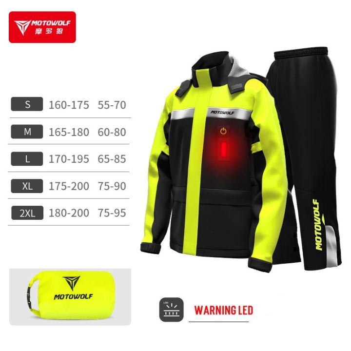 MOTOWOLF Motorcycle Raincoat Suit Night Riding Raincoat with Light ...