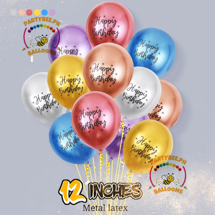 Printed HBD Glossy Metal Pearl Latex Balloons Thick Chrome Metallic Air Balloons Party ...