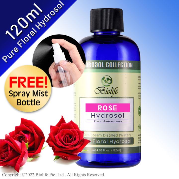 Biolife Rose Pure Floral Hydrosol (120ml). Alcohol Free. 100% Steam Distilled Hydrosol/ Floral ...