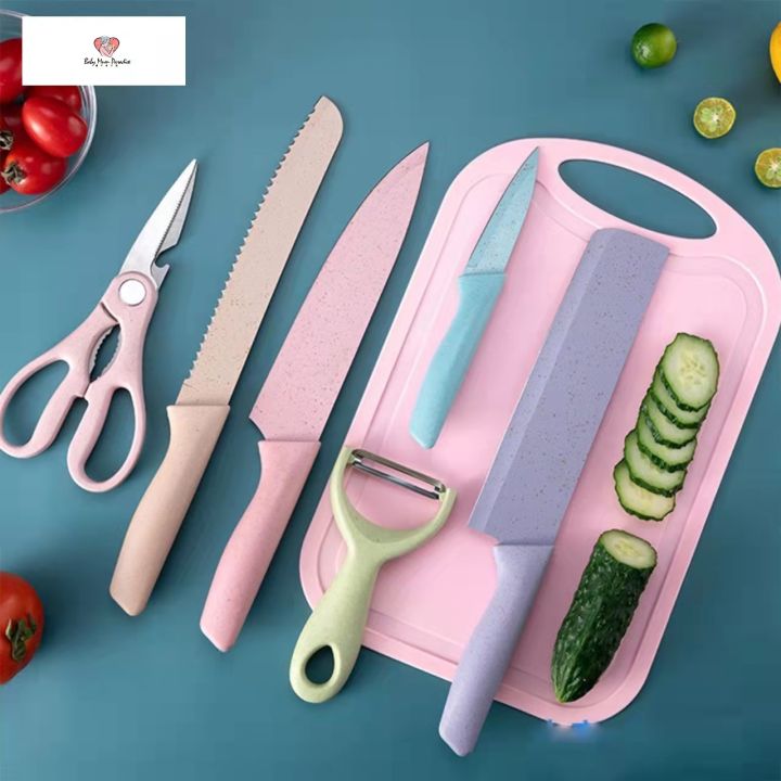 【ready Stock Malaysia】stainless Steel Knife Set 7 In 1 Scissors Kitchen