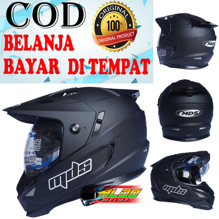HELM / MDS SUPER PRO SOLID BLACK DOFF / FULL FACE / ORIGINAL SNI ...