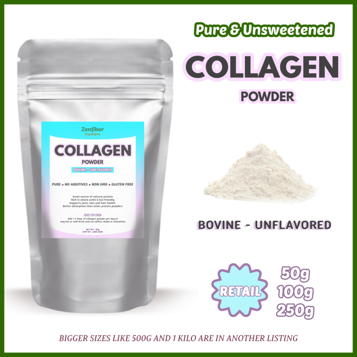 Zenfiber Collagen Powder - Bovine (Pure/Unsweetened) - 50g/100g/250g ...