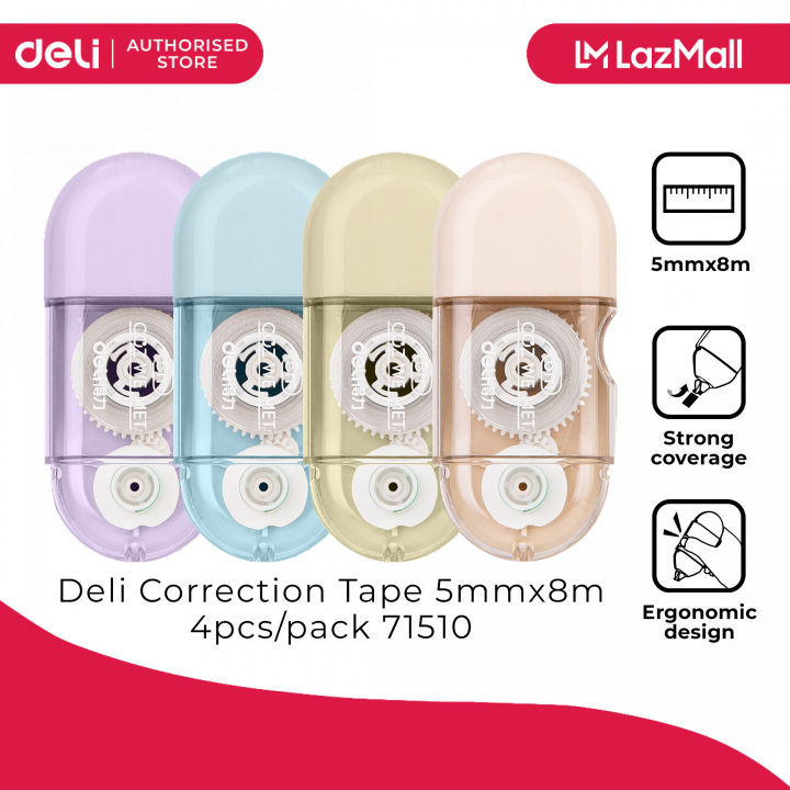 Deli 71510 Correction Tape 5mmx8m 4pcs/pack | Lazada PH