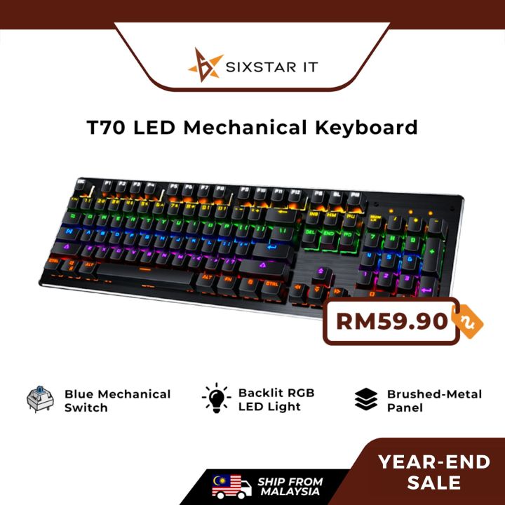 YEAR-END SALE 】T70 Mechanical Gaming Keyboard Blue Switch RGB Light ...