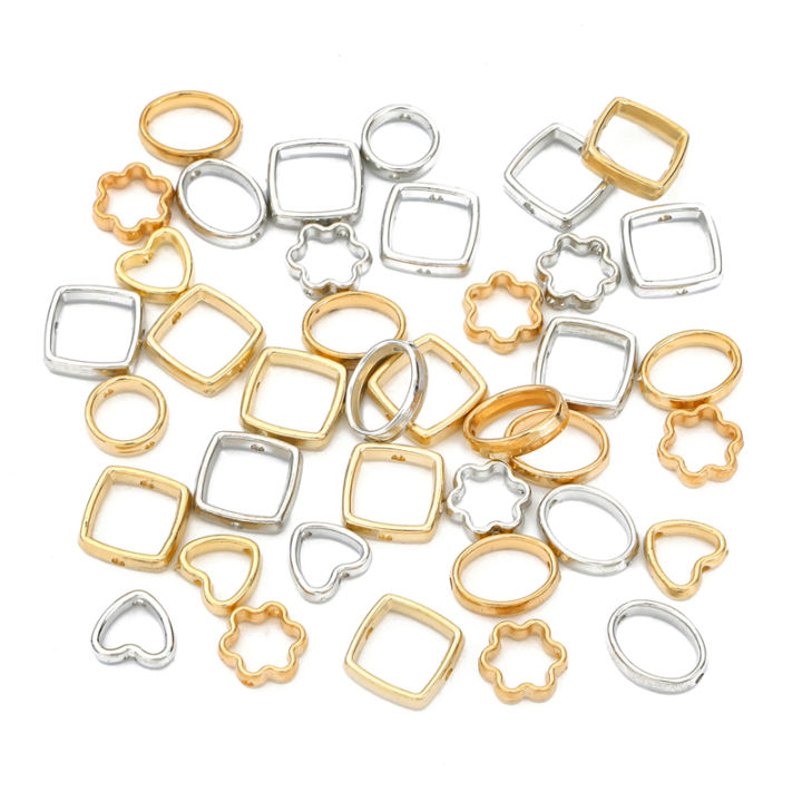 50pcs/Bag CCB Love Heart Flower Square Oval Circle Frame Beads Spacer ...