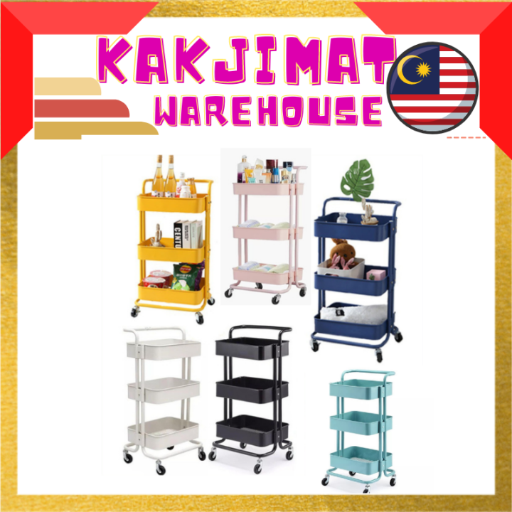 🛒READY STOCK 3 Tier Multifunction Storage Trolley Rack Office Shelves ...