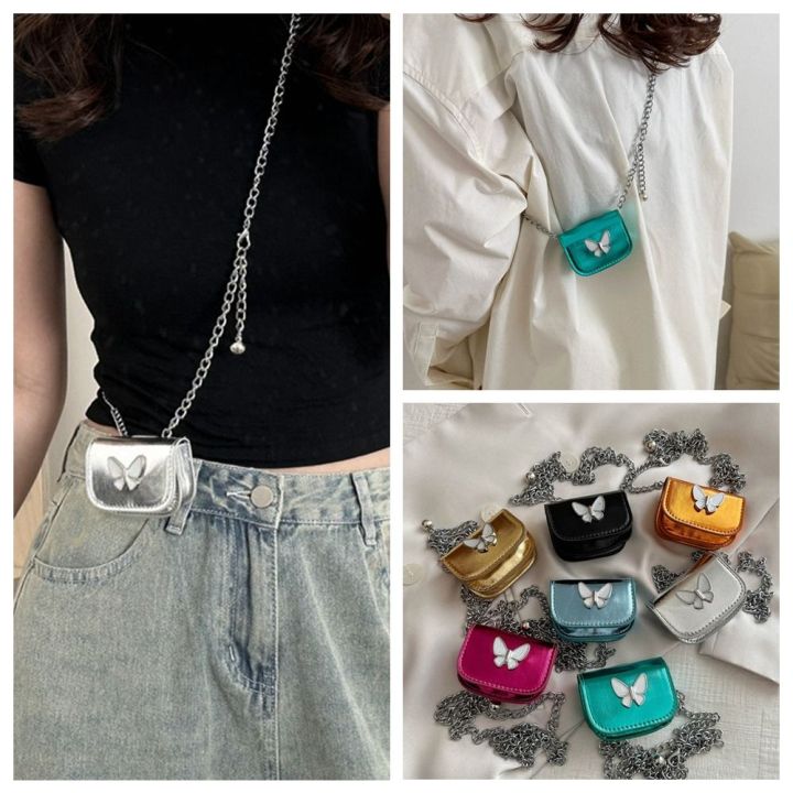 GYYT สไตล์เกาหลีแบบ กระเป๋าสะพายข้างสายโซ่ ถุงเล็กๆ ผีเสื้อรูปผีเสื้อ ...