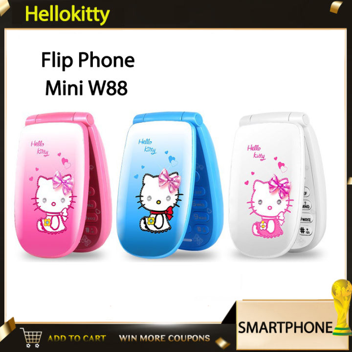 ต้นฉบับใหม่ล่าสุด W88 Sanrio Kawaii Flip Phone Women Super Small Mobile ...