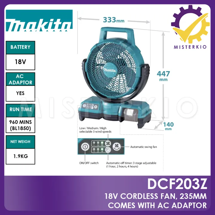 Makita DCF203 DUAL Function CORDLESS FAN with AC Adaptor DCF203Z - 235MM | Lazada Singapore