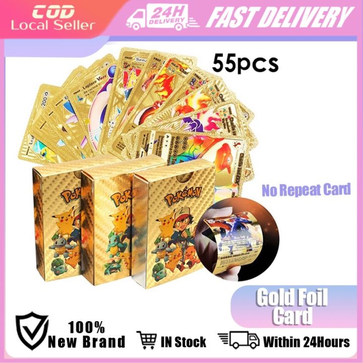 Pokemon English Trading Card Metal Gold Silver Pikachu Cards Game ...