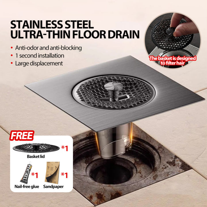 Ultra-Thin Floor Drain Bathroom Floor Drain Stainless Steel Backflow ...