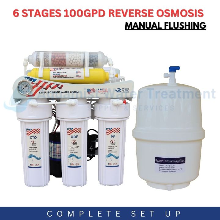 Water Filtration System 6 Stages 100 GPD Reverse Osmosis Water Purifier ...