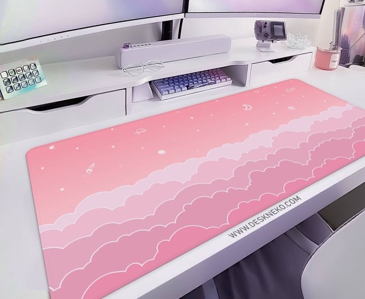Kawaii Desk Mat pink, Cute Mouse Pad aesthetic, Pastel clouds sky ...