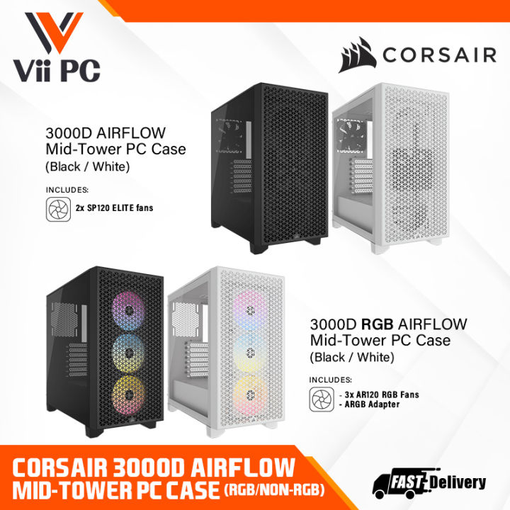 CORSAIR 3000D RGB / NON RGB AIRFLOW Mid-Tower PC Case / GAMING PC CASE ...