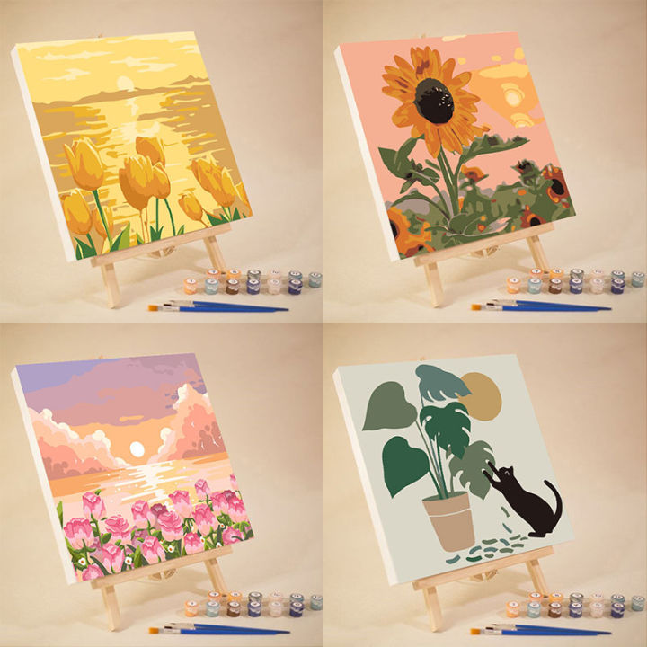 Digital Oil Paint By Numbers DIY 20x20cm Canvas Frame Number Fill Color ...