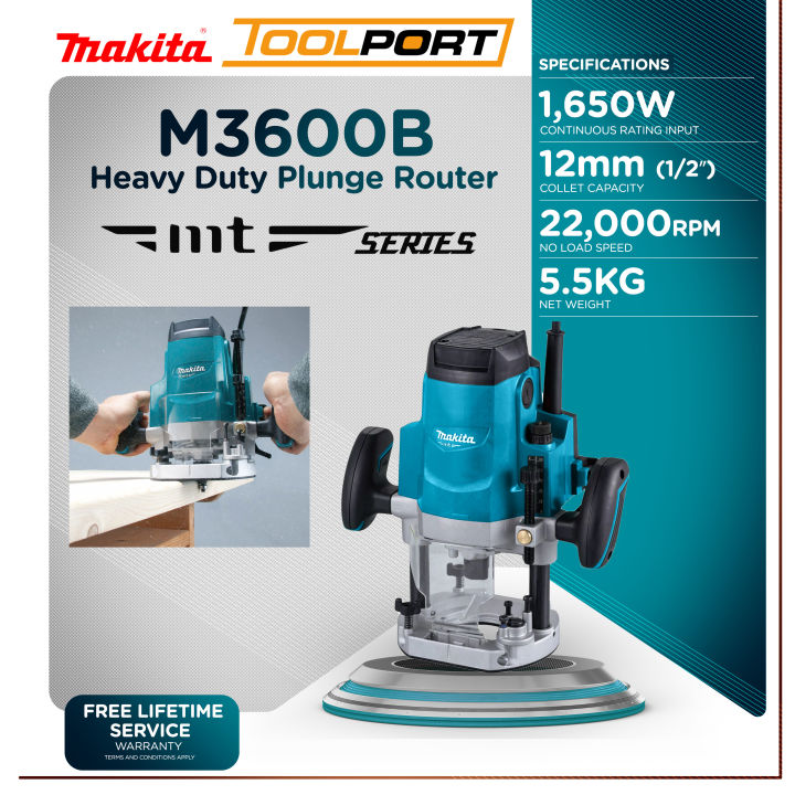 Makita M3600B (½ ) Heavy Duty Plunge Router 1650W with Carbide Straight ...