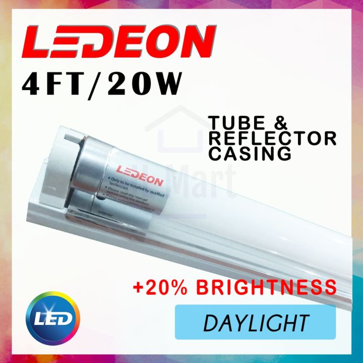 Ledeon 4ft/20w T8 Glass Led Tube Lampu Panjang Led C/W Slim Reflector ...