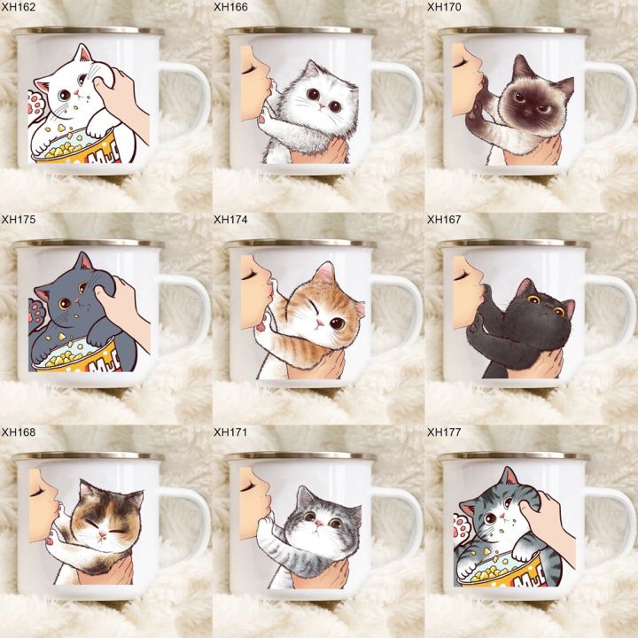 🎉Ready Stock🎉 Cute Cat Cartoon Enamel Coffee Cups Love Cat Milk Juice ...