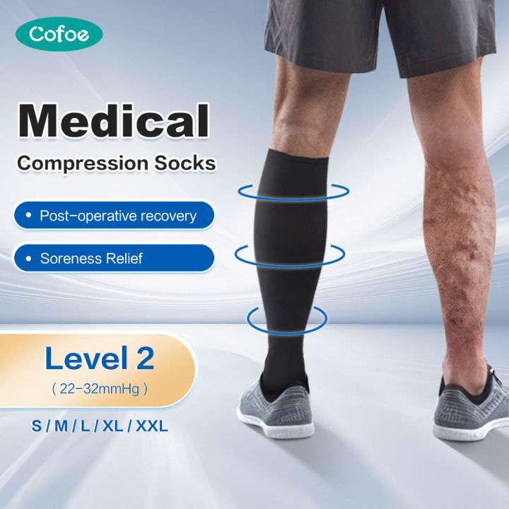 Cofoe 2 Pairs Black Pressure Sock Compression Socks Level 2 Elastic ...