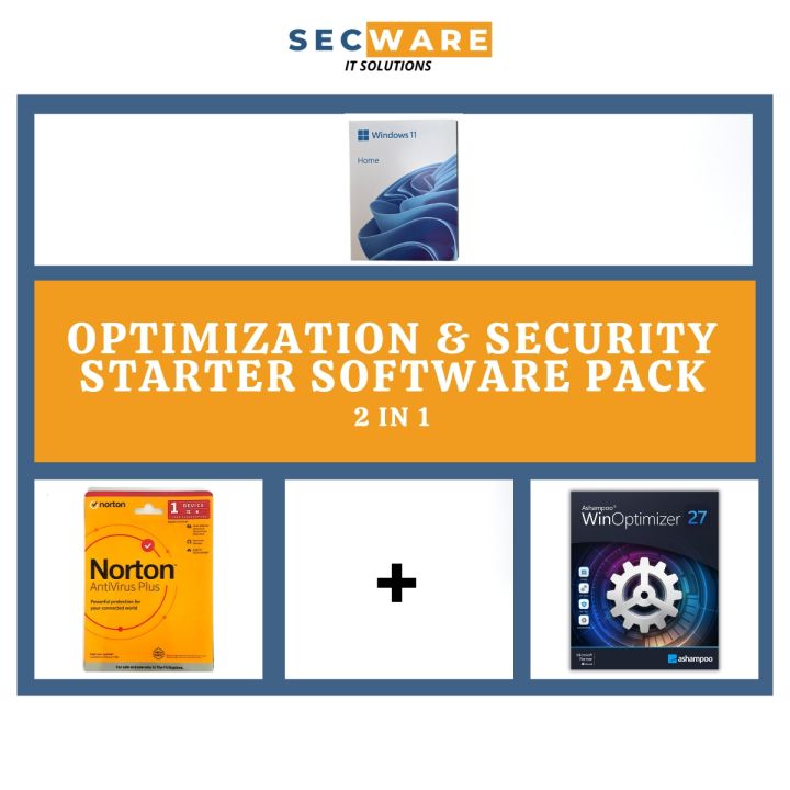 Optimization & Security Starter Software Pack (Windows 11 Home FPP USB + Norton Antivirus Plus ...
