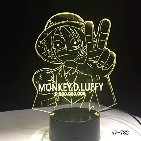 Luffy One Piece Anime 3D Acrylic LED Lamp Single Color 3 colors 7 ...