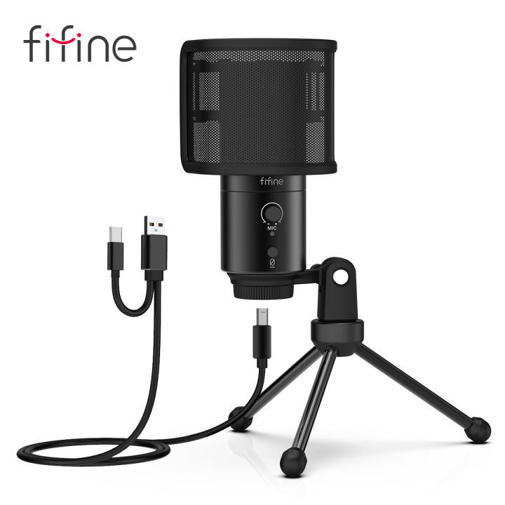 FIFINE 192KHz/24bit USB&Type-C Microphone with Mute Button Gain Control ...