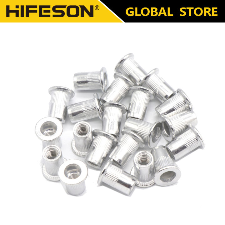HIFESON 50 pcs/lot Aluminum Alloy Rivets Nuts Insert Flat Head Threaded ...