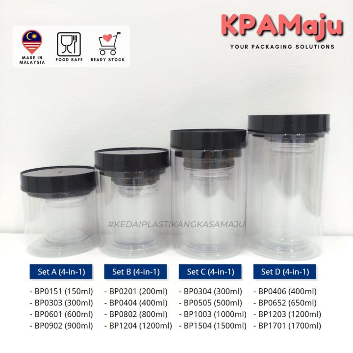 [4-in-1] Balang Plastik (150ml, 200ml, 300ml, 400ml, 500ml, 600ml ...