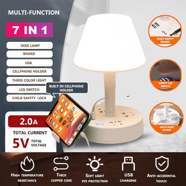 Extension outlet Desk lamp with socket USB multi-functional Table lamp ...