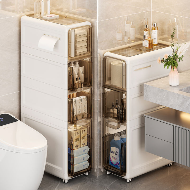 Light and luxurious bathroom, crack cabinet, shelf, narrow storage ...