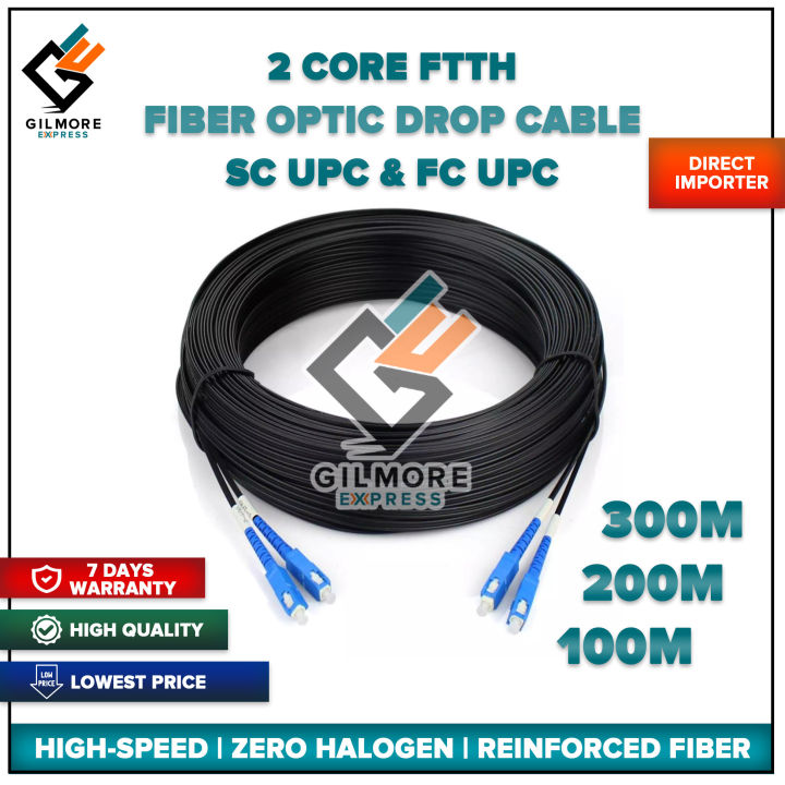 2 CORE / FTTH / FIBER OPTIC / DROP CABLE / W/ SC UPC / & / FC UPC ...