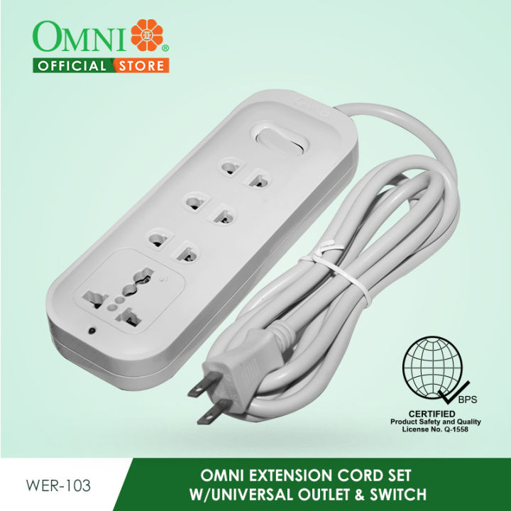 OMNI Extension Cord Set w/Universal Outlet & Switch 2 Meters - WER-103 ...