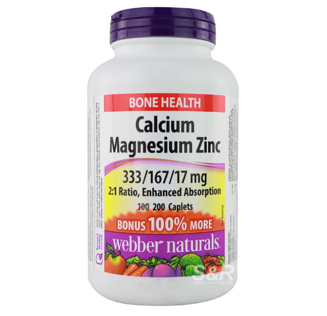 Webber Naturals Calcium Magnesium Zinc 333/167/17mg 200 caplets | Lazada