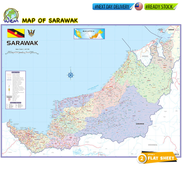 🇲🇾 MAP OF SARAWAK (36” x 48” / 88.9cm x 120cm) WEM Malaysia State | Lazada